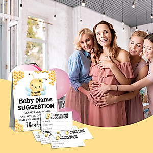 Baby Name Suggestion For Baby Shower, Honeycomb Bumble Bee Name Suggestion Games Cards, 1 Sign & 50 Fill-in Cards Kit, Baby Showers Gender Reveal Game Cards Party Favors, Decorations - NAME-b004