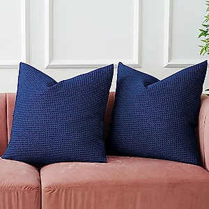 PHF 100% Cotton Waffle Weave Euro Shams 26" x 26", No Insert, 2 Pack Elegant Home Decorative Euro Throw Pillow Covers for Bed Couch Sofa, Navy Blue