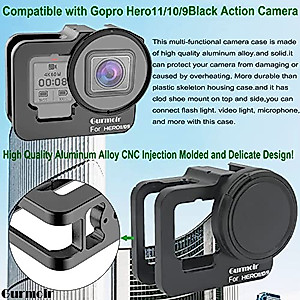 Gurmoir Metal Case for GoPro Hero 11/Hero 10/9 Black, Aluminum Alloy Back Door Housing Frame, Side Open Wire Connectable Protective Video Cage with 52mm UV Filter, Rock Solid and Heat Dissipation