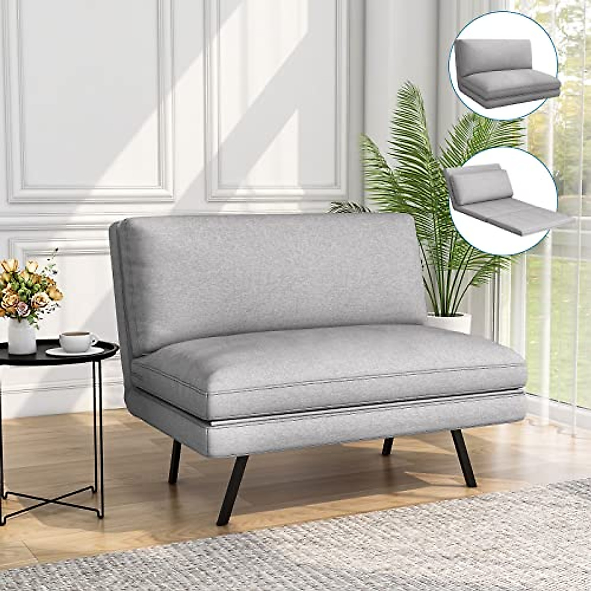 IULULU Convertible Chair Bed, Sleeper Sofa with Adjustable Backrest, 4-in-1 Folding Mini Floor Couch for Small, Dorm, Guest Room, Grey