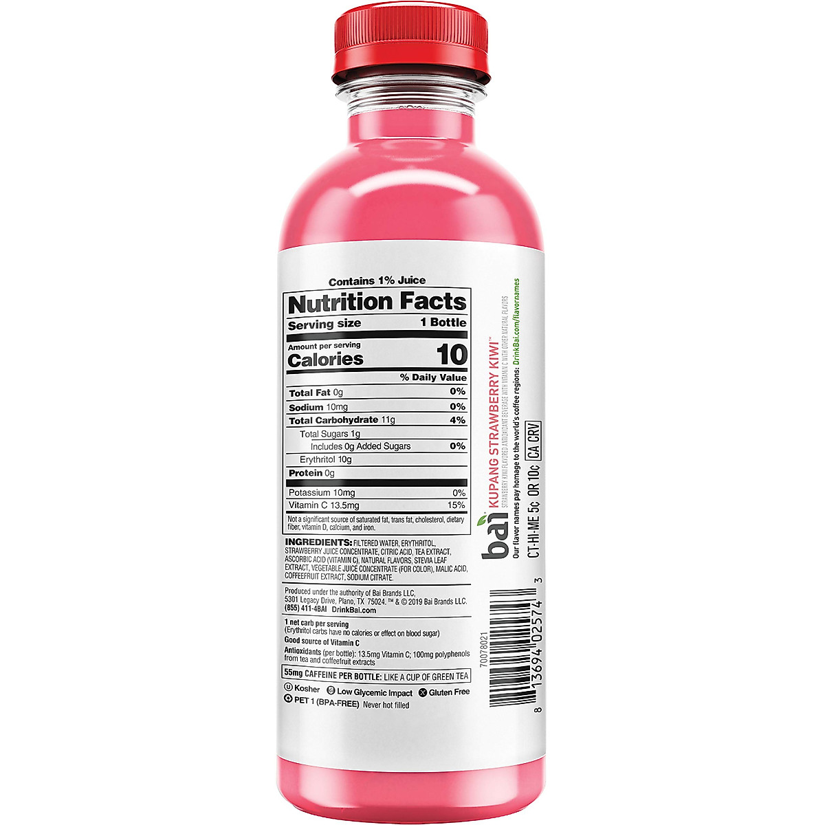 Bai Kupang Strawberry Kiwi, Antioxidant Infused Beverage, 18 fl oz bottle (Pack of 12)