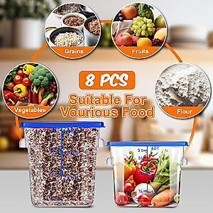 Suclain 8 Pcs Restaurant Food Storage Containers with Lids Set 4qt and 6qt Square Clear Commercial Containers with Scales Handles for Home Marinating Meat Proof Dough Kitchen Food Storage(Blue)