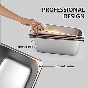 Jerlonfury 6 Pack 1/2 Size Stainless Steel Steam Table Pan with Lid, 4" Deep, 0.7mm Thickness Hotel Pan, Stainless Steel Food Pan, Steam Pan for Restaurant, Kitchen, Commercial Supplies