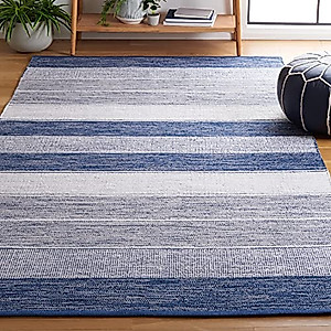 Safavieh Striped Kilim Collection Accent Rug - 4' x 6', Grey & Blue, Flat Weave Cotton Design, Easy Care, Ideal for High Traffic Areas in Entryway, Living Room, Bedroom (STK804M)