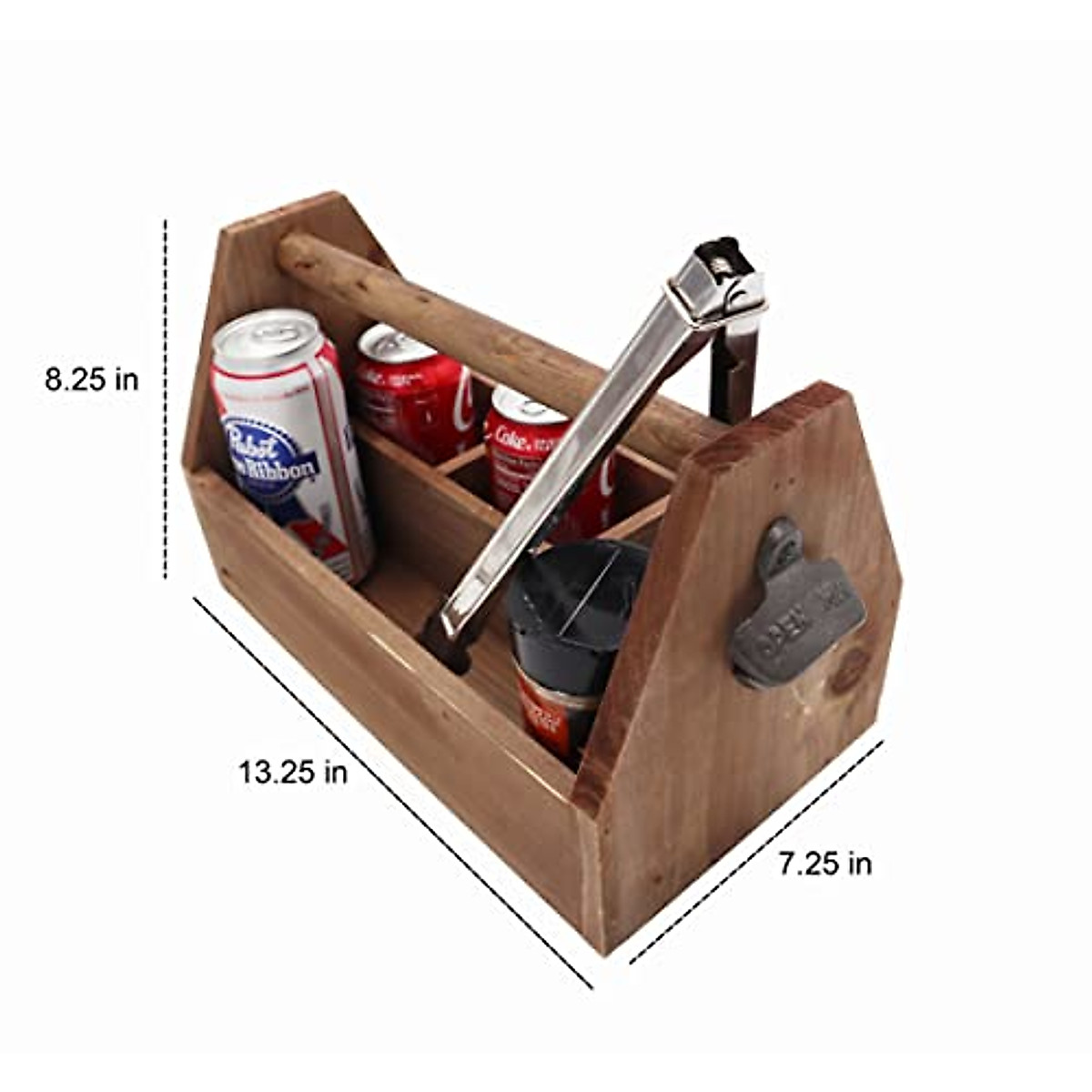 H&F BBQ/Beer Paulownia Wood Wooden Caddy with Bottle Opener, And Handle