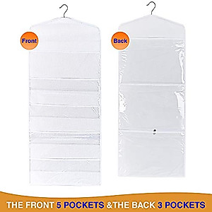 ProPik Hanging Double Sided Gift Bag Storage Organizer with Multiple Front and Back Pockets - Organize Your Gift Wrap, Tissue Paper, and Paper Bags 38 x 16 Inch PVC (White)