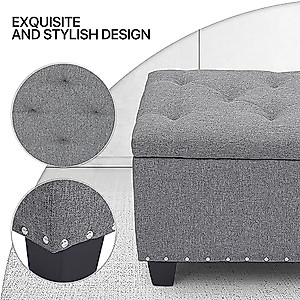 MoNiBloom 42 Inch Long Storage Ottoman for Bedroom, Contemporary Grey Linen Tufted Bench Footrest Foot Stool Upholstered Rectangular Ottoman with 40L Inner Space, 660 Lbs Capacity