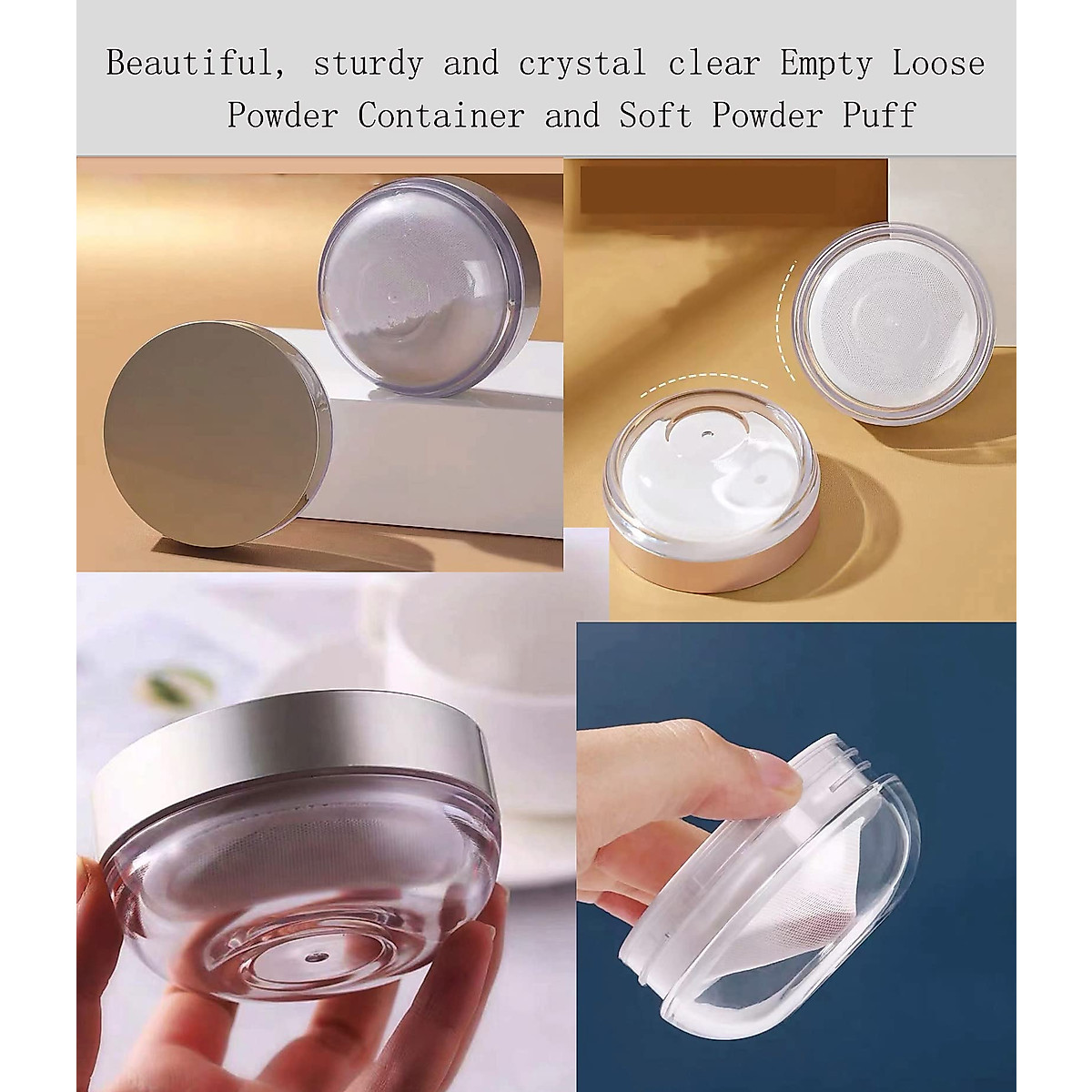Powder Puff, Loose Powder Containers, Reusable Empty Makeup Powder Container with Elasticated Net Sifter for Setting Powder, Face Powder, Loose Powder, ect, for Travel and Daily Use