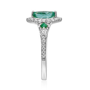 Gin & Grace 14K White Gold Natural Zambian Emerald Ring with Natural Diamonds for women | Ethically, authentically & organically sourced Marquise, Square-Cut Emerald hand-crafted jewelry for her.