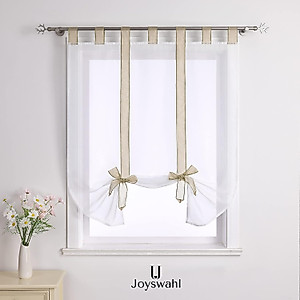 Joyswahl Balloon Shades Tab Top Sheer Window Curtain Balcony Bowknot Tie Up Voile Roman Shades, 1pc (Sand, W47 x L55 inch)