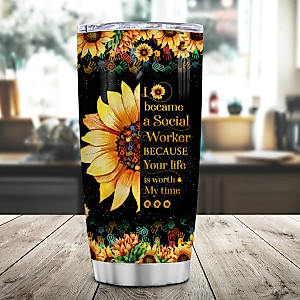wowcugi Gifts For Women Tumbler I Became A Social Worker Because Your Life Worth My Time 20oz 30oz Tumblers Coffee Travel Mug Cup Birthday Appreciation Gift