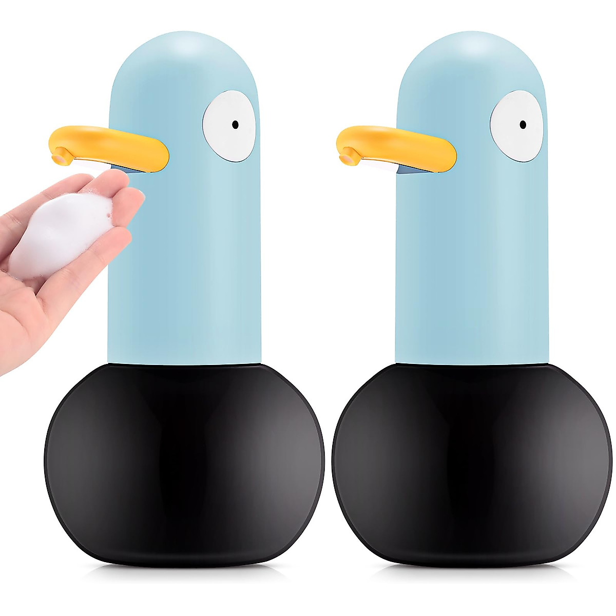 Uiifan 2 Pcs Automatic Soap Dispenser Cute Duck Foaming Hand Soap Dispenser Rechargeable Automatic Soap Dispenser for Bathroom Kitchen Restaurant Office Countertop Blue, 13.5 oz