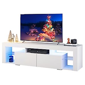 WLIVE 63 Inch TV Stand, LED Entertainment Center for 60 to 70 Inch TV, Modern TV Console with 2 Drawers, TV Stands for Living Room, White