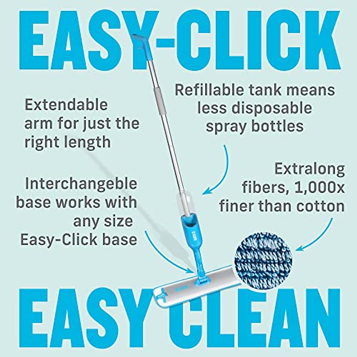 Easy-Click Spray Mop, Premium Microfiber Mops for Floor Cleaning with Standard and Small Spaces, Ideal Cleaner for Full Home and Apartments, Hardwood, Laminate, Vinyl, Tile Flooring, 100 Wash Promise