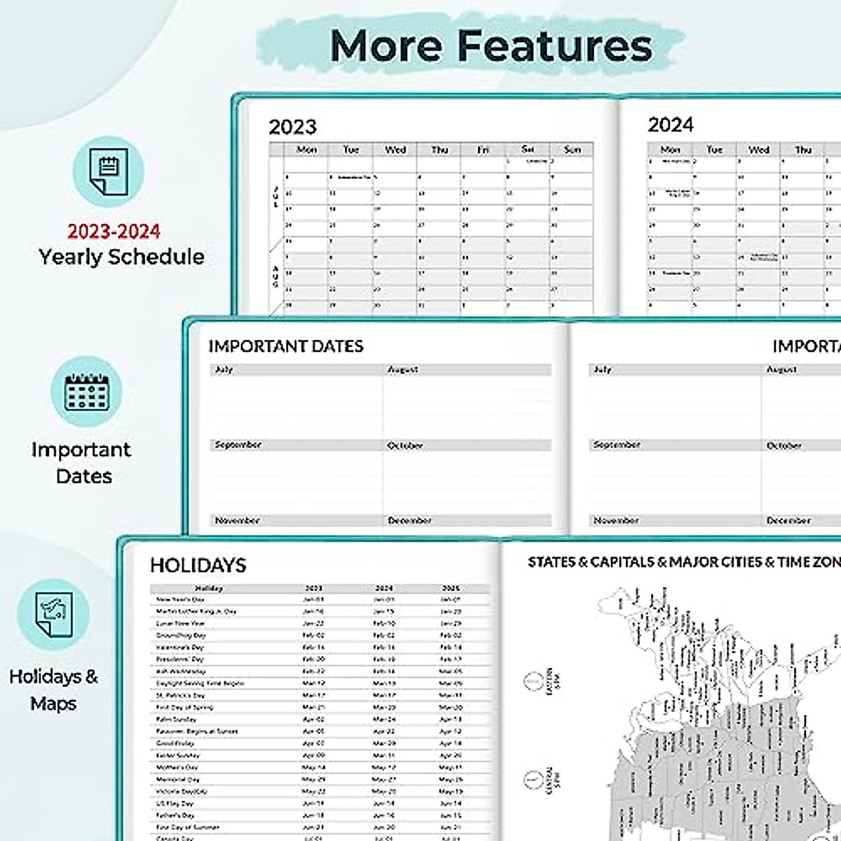 SUNEE Weekly Planner 2023-2024 5.5"x8.3" Weekly & Monthly Daily - from July 2023 - June 2024, A5 Size Calendar Academic Year Planner, Hardcover,Pocket,100 GSM Paper,Monthly Sticker (Turquoise, A5)