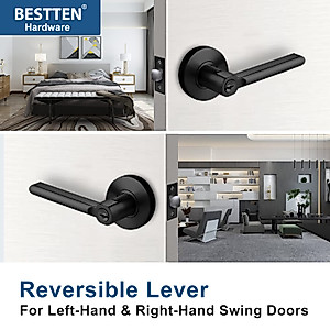 BESTTEN Heavy Duty Matte Black Entry Door Lever with Removable Latch Plate, All Metal Round Door Handle, Exterior Interior Entry Locks, Commercial and Residential, Vienna Series
