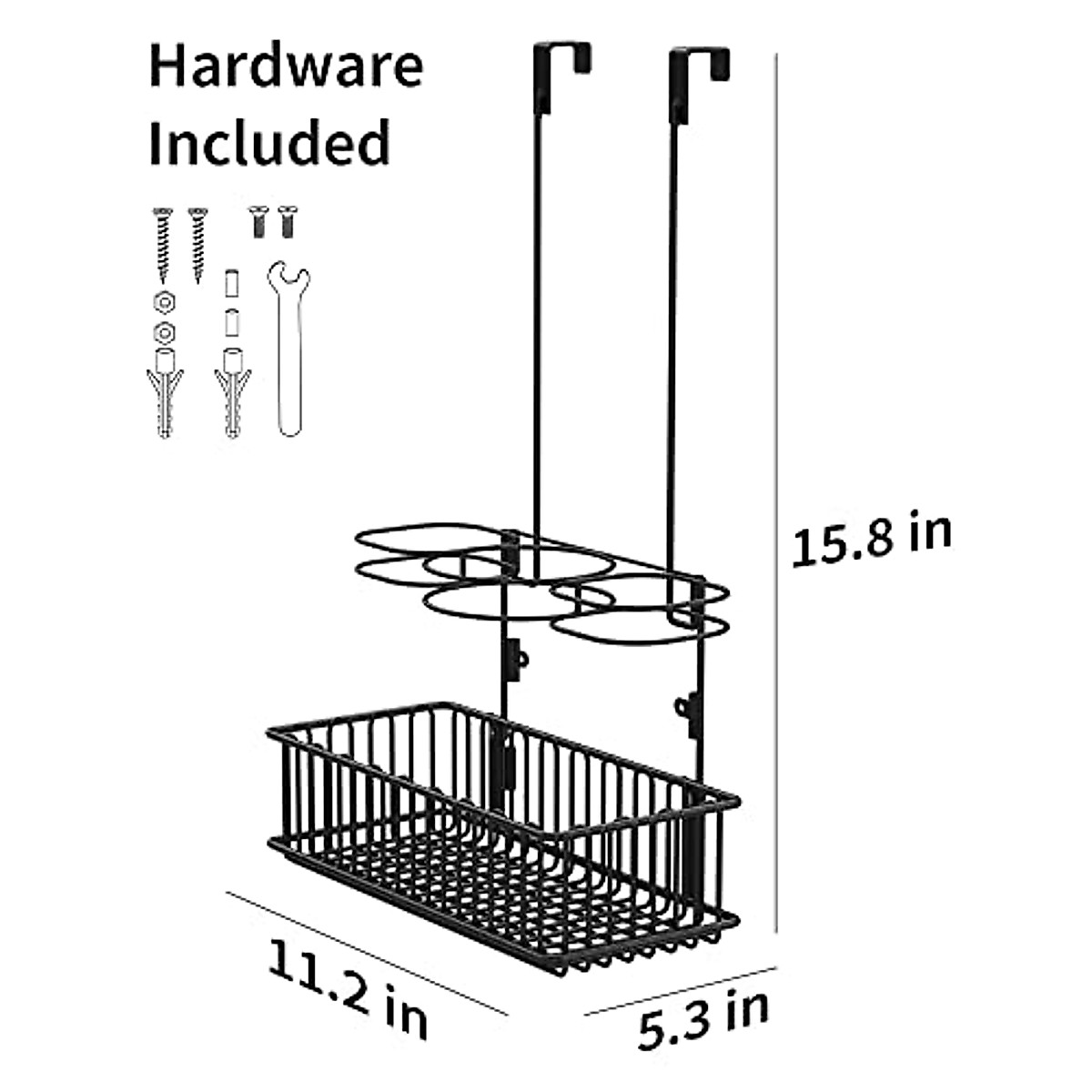 ULG Hair Dryer Holder, Hair Tools Organizer, 3 Adjustable Heights, Hair Care & Styling Tool Holder for Bathroom, Over Cabinet, Wall-Mounted, for Hair Dryer, Curling Wand, Hair Straightener, Black
