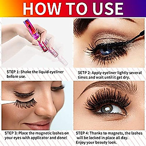 Magnetic Lashes Kit, Reusable 3D 5D Magnetic Eyelashes Set with 2 Dazzling colors Magnetic Eyeliner and Tweezer, Mink False Eyelashes Natural Look, No Glue Needed