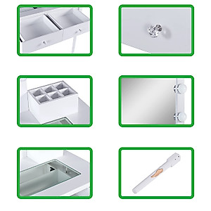 AODAILIHB Vanity Set with Lighted Mirror & Stool, Dressing Table Makeup Vanity Desk with 2 Drawers/Clear Glass Table Top/3 Color Lighting Modes Girls Gift Bedroom Furniture (White)