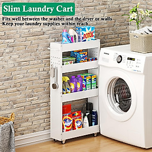 OKZEST Slim Storage Cart, 4-Tier Narrow Rolling Kitchen Laundry Cart on Wheels, Utility Metal Narrow Bathroom Storage Cabinet Organization Shelf for Small Spaces Between the Washer and Dryer, 5" Width