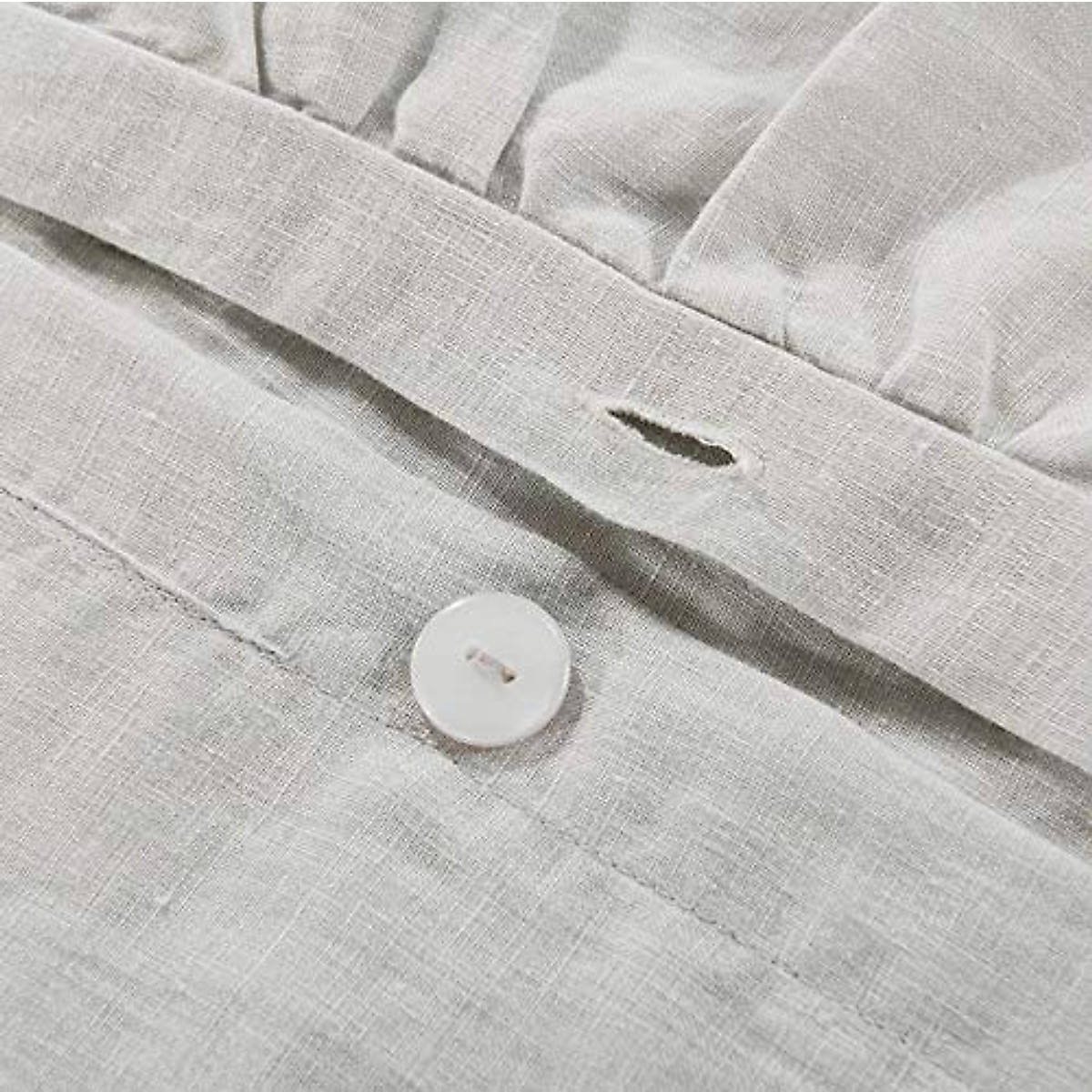 meadow park 100% Stone Washed French Linen Duvet Cover Set 3 Pieces - Super Soft,King 104 inches x 92 inches - Shams 20 inches x 36 inches, Ruffled Style - Button Closure - Corner Ties, Light Grey