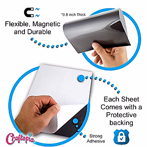Craftopia Magnetic Sheet 8" x 10" Pack of 10 | Magnetic Sheets for Your Photos or Drawings to Stick on Your Fridge - Flexible Magnets with Adhesive Backing for Craft | Premium Quality