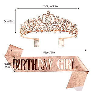 Birthday Girl Sash & Rhinestone Tiara Set, Rose Gold Birthday Crowns for Women, Happy Birthday Queen Tiara for Women, Birthday Sash and Tiara for Women, Glitter Birthday Sash Birthday Party Favors