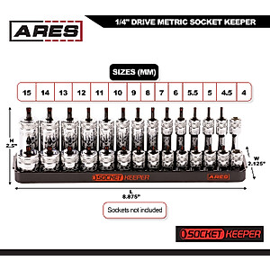 ARES 60178 – 8-Piece Metric & SAE Socket Keeper/Organizer Tray Set – Black & Green Socket Holders - Store 176 Standard & Deep Sockets - Socket Posts Feature High Visibility Markings