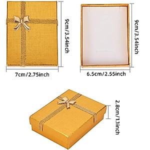 BENECREAT 12 Pack Gold Kraft Cardboard Jewelry Gift Boxes Necklace Ring Box 3.5x2.5x1 with Bows for Anniversaries, Weddings, Birthdays, Festival Gift Packaging