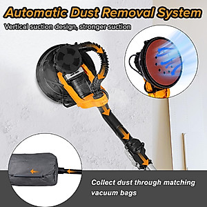 Drywall Sander, 880W Electric Drywall Sander with Vacuum Dust Collection, 6 Variable Speed 1000-2100RPM, Extendable Handle, Dustless Floor Sander with 14'' Power Cord for Popcorn Ceiling, Wood Floor
