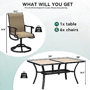 YITAHOME Patio Dining Set for 6, Outdoor Patio Dining Set Including 59" Rectangular Patio Dining Table and 6 Swivel Dining Chairs, Outdoor Dining Set Ideal for Patio Lawn Garden Porch