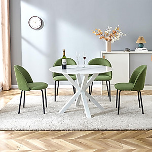 ATSNOW Green Upholstered Armless Dining Chairs Black Metal Legs, Mid Century Modern Accent Side Chairs for Living Room Vanity Set of 2