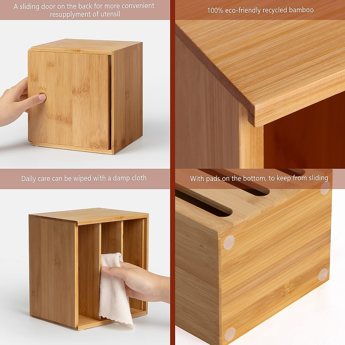 ANBOXIT Bamboo Utensil Dispenser for Spoons and Forks, Plastic Utensil Holder Station with 3 Compartments, Plastic Utensil Organizer, Cutlery Dispenser for Party, Wedding, Church and Breakroom