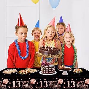 3 Pack 13th Birthday Tablecloth Decorations for Girls，Rose Gold Happy 13 Birthday Table Cover Party Supplies, 13 Years Old Birthday Plastic Disposable Rectangular Table Cloth Decor