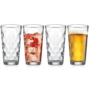 Home Essentials & Beyond Drinking Glasses Set of 4 Highball Glass Cups Bar Glasses, Uses for Juice, Water, Cocktails, Beverages, and Iced Tea. Dishwasher Safe