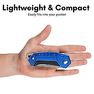 BirdRock Home Premium Folding Utility Knife with Sport Blade – Small Compact Pocket – Folding Box Cutter Tool – 3 Extra Razor Blades – Cut Cardboard Boxes – Locking Safety Knife Set – Heavy Duty