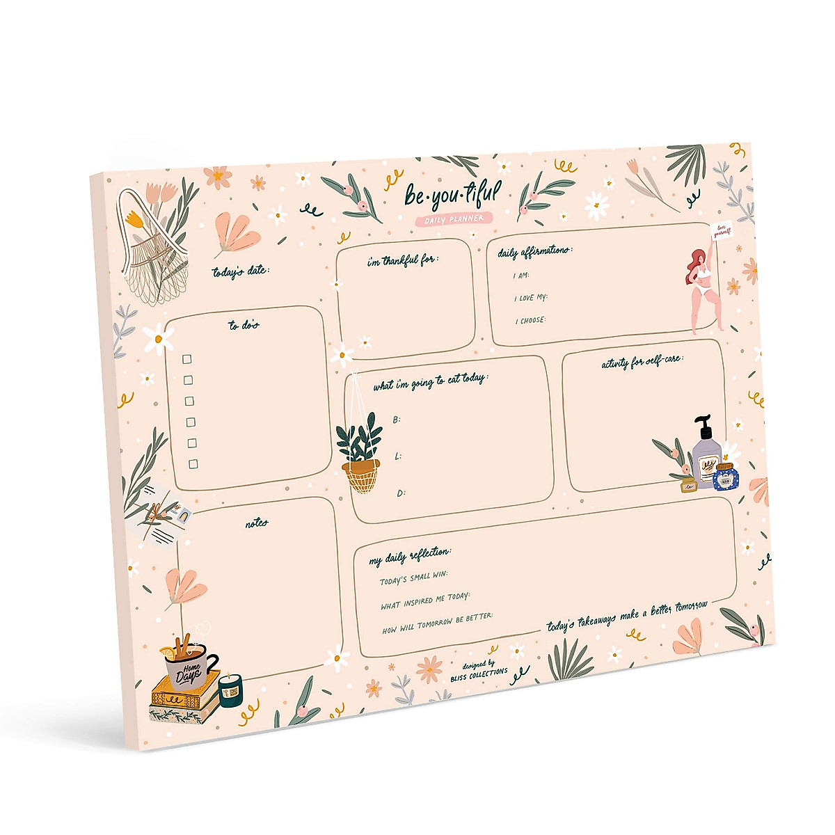 Bliss Collections Daily Planner, Balanced Self-Care Calendar, Organizer, Scheduler, Productivity Tracker for Organizing Goals, Tasks, Notes and To-Do Checklists, 8.5"x11" Tear-Off Sheets (50 Sheets)