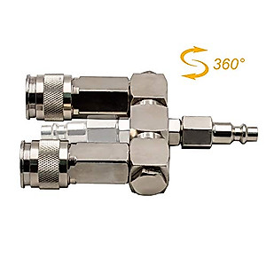 FIXSMITH Air Hose Connector- 2 Way Air Hose Splitter,1/4 In NPT, Air Compressor Accessories Fittings, Swivel 360 Degrees Connectors.