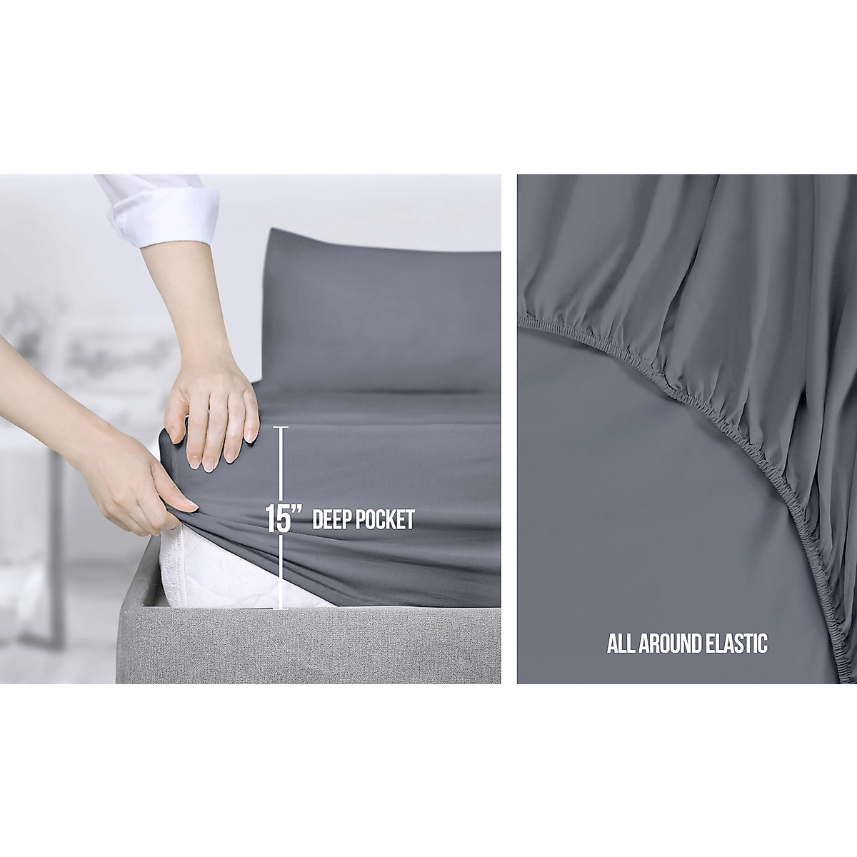 Utopia Bedding King Sheet Set – Soft Microfiber 4 Piece Hotel Luxury Bed Sheets with Deep Pockets - Embroidered Pillow Cases - Side Storage Pocket Fitted Sheet - Flat Sheet (Grey)