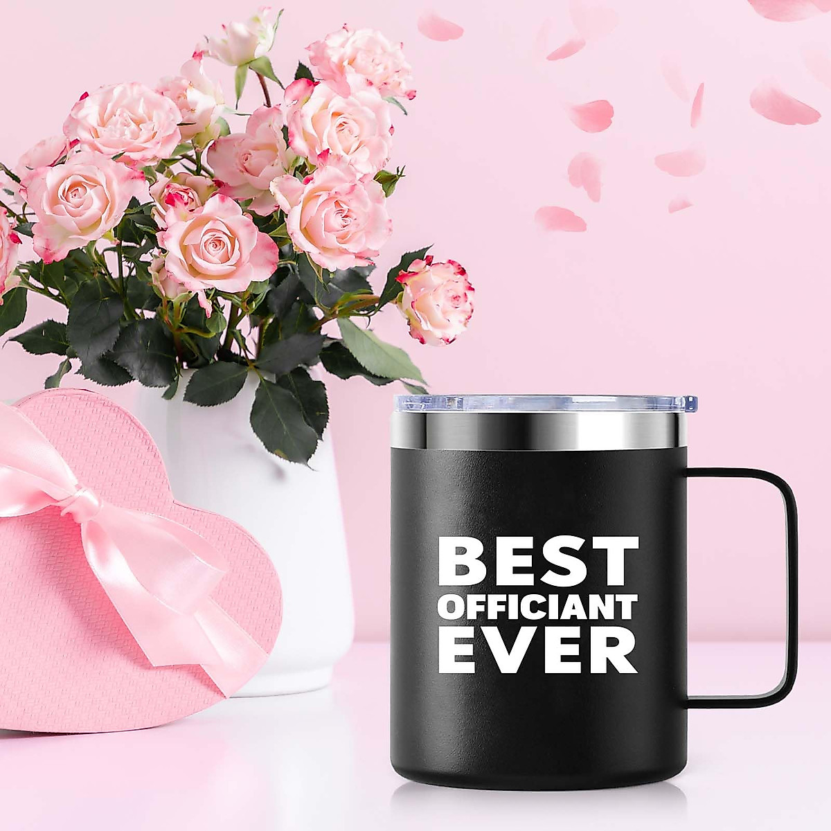 Best Wedding Officiant from Bride Groom | Anniversary Wedding Officiant Gift Insulated Coffee Cup | 12oz with Handle and Lid 304 Stainless Steel Camping Travel Thermal Mugs - Black