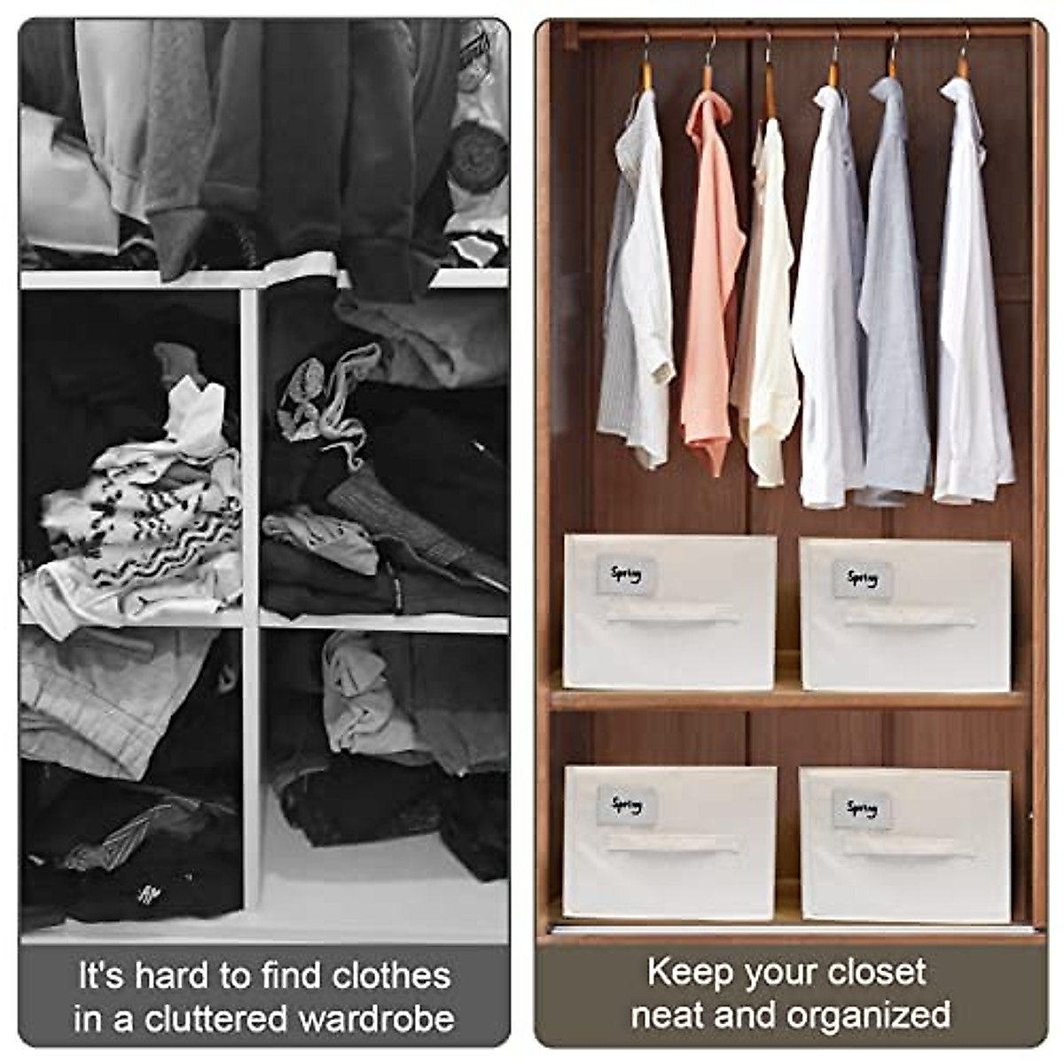 2Pcs Closet Wardrobe Clothes Organizer with Cover for Folded Clothes with Support Board, 8 Grids Drawer Organizers for Clothing Jeans Pants Scarf Leggings Organizer for Closet Organization (Beige)