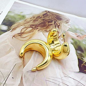 Chunky Gold Stud Half Hoop Earrings, 2 Pairs Long Waterdrop Earrings for Women Open Hoop with 14K Gold Filled Hypoallergenic Jewelry for Women (gold)