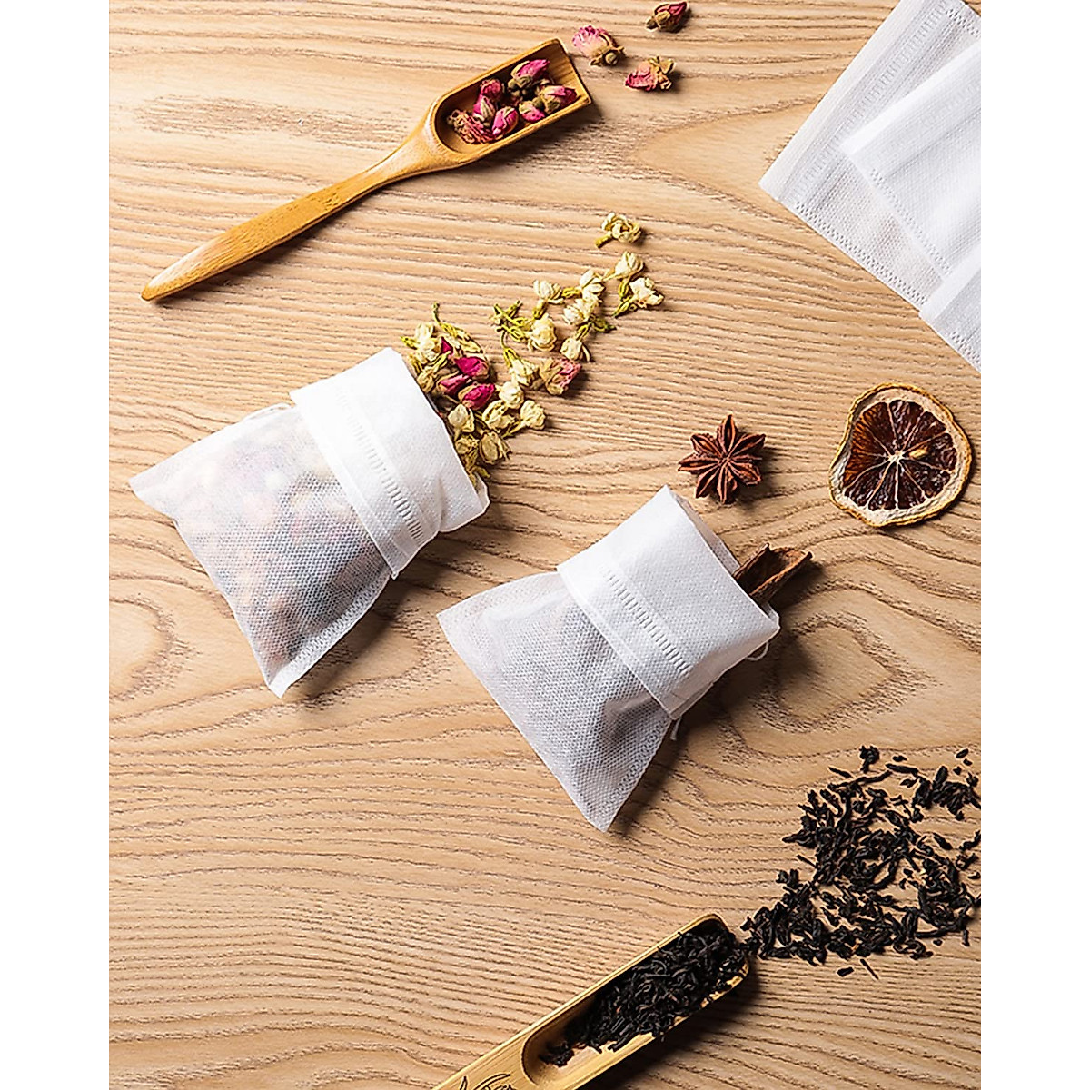200pcs Disposable Tea Bags for Loose Leaf Tea, Tea Filter Bags with Free Tea Spoon for Loose Tea Loose Leaf Tea, Coffee, Spice, Herbs (QS53)