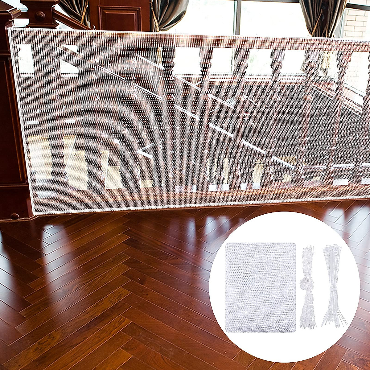 2 Pieces Christmas 20x2.6 ft Child Safety Nets Balcony Protective Net Sturdy Stair Banister Net with Ropes and Ties for Kids Pets Toys Indoor Stairs Cribs Child Protect Supplies, White