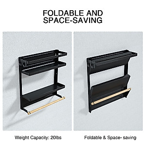 Paper Towel Holder with Shelf, 2-in-1 Magnetic Shelf, Heavy Duty Rustic Paper Towel Holder with 2 Removable Hooks, Tissue Holder for Tool Shed, Garage, Workbench, Kitchen, Craft Room, or Laundry Room