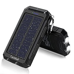 Tainbat Solar Power Bank Charger - 20000mAh Solar Phone Charger with Dual 2.1A USB Ports Portable Solar Powered External Battery for iPhone Cell Phone Devices (Black)