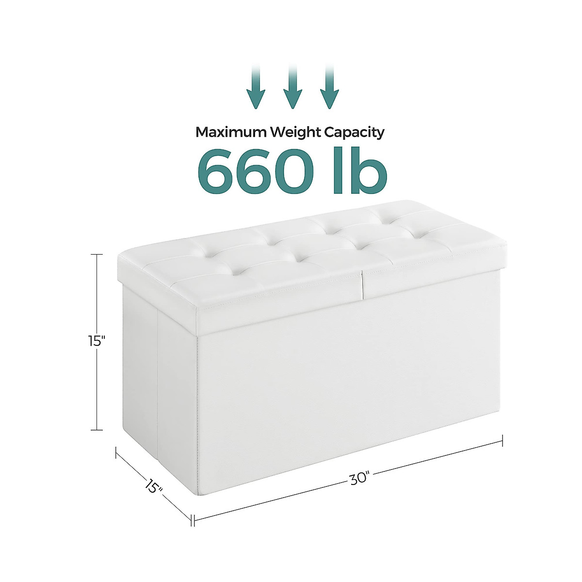 SONGMICS 43 Inches Folding Storage Ottoman Bench, Storage Chest, Footrest, Coffee Table, Padded Seat & 30 Inches Folding Storage Ottoman Bench with Flipping Lid, Storage Chest Footstool, Faux Leather