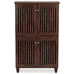 Baxton Studio Fernanda Modern and Contemporary 4-Door Oak Brown Wooden Entryway Shoes Storage Tall Cabinet