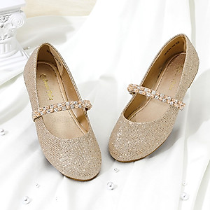 DREAM PAIRS Girls Mary Jane Dress Shoes Ballerina Flats for Wedding, Party,Size 2 Little Kid,Gold/Glitter,SERENA-100-KIDS