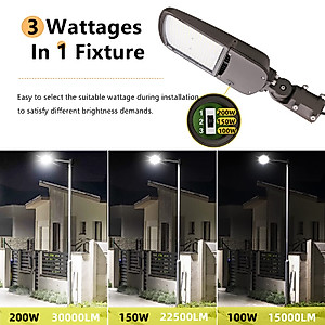 200W Dimmable Outdoor LED Parking Lot Light with Dusk to Dawn Photocell, 30000LM(150LM/W) 5000K 750W HPSHID Equiv, UL/DLC Commercial Waterproof Slip Fitter Mount LED Flood Light Fixture for Area, Yard